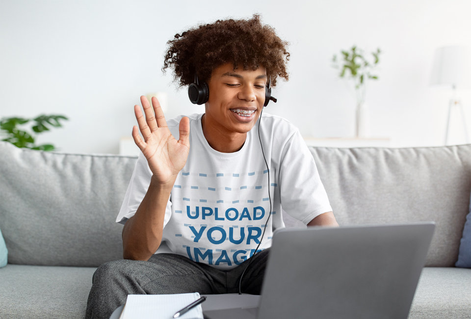 Placeit - T-Shirt Mockup of a Teenage Boy with Braces Doing a ...