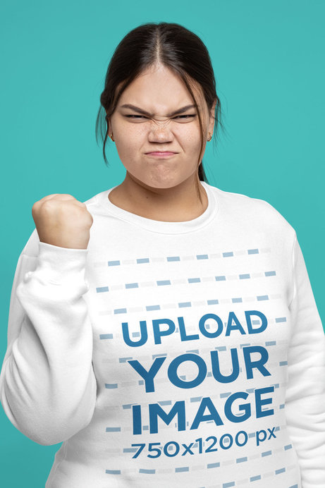 Placeit - Sweatshirt Mockup of a Woman Making a Triumphant Expression