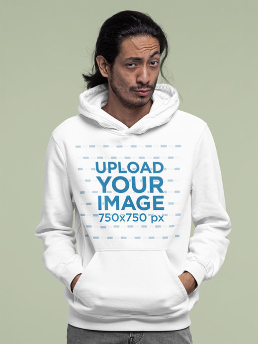 Placeit - Hoodie Mockup of a Long-Haired Man Doing a Smoldering Look