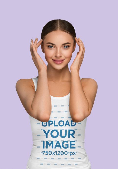 Placeit - Tank Top Mockup of a Woman Caressing Her Temples