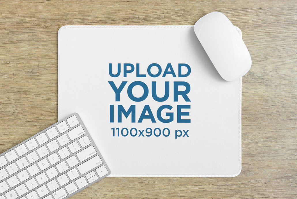 Placeit - Mockup of a Customizable Mousepad Featuring a Wooden Desk and ...
