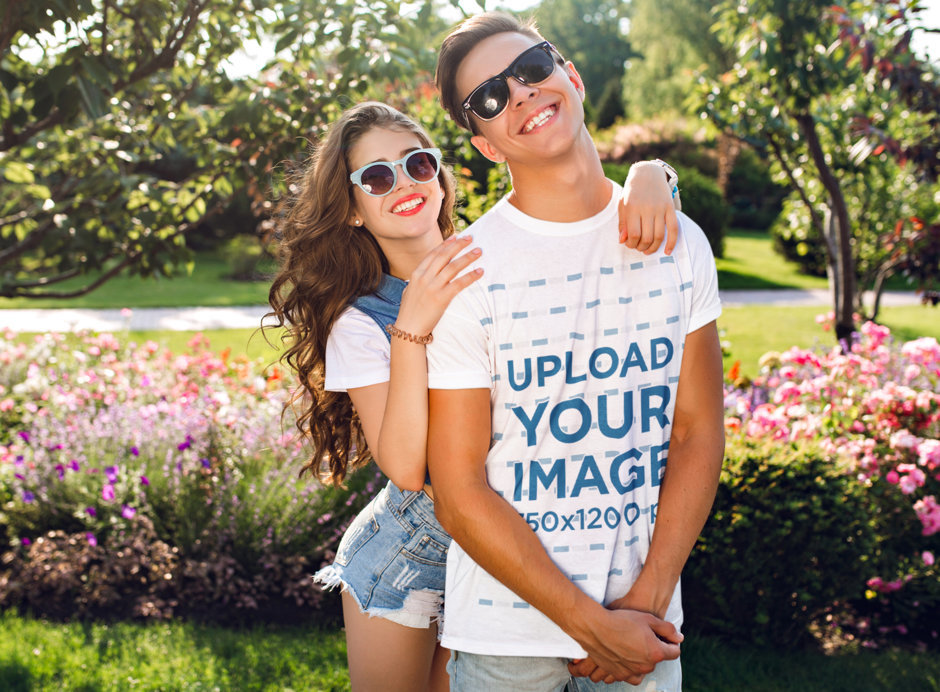 Placeit T Shirt Mockup Of A Happy Man With His Girlfriend