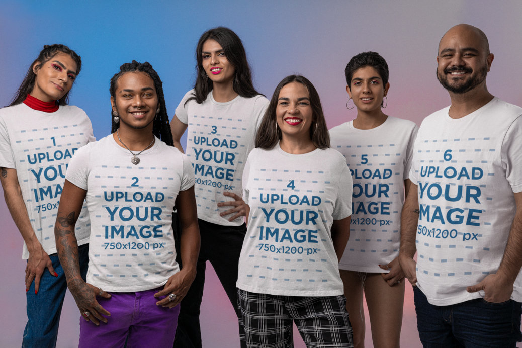 Placeit - Bella Canvas Tee Mockup Featuring a Group of Friends Posing ...