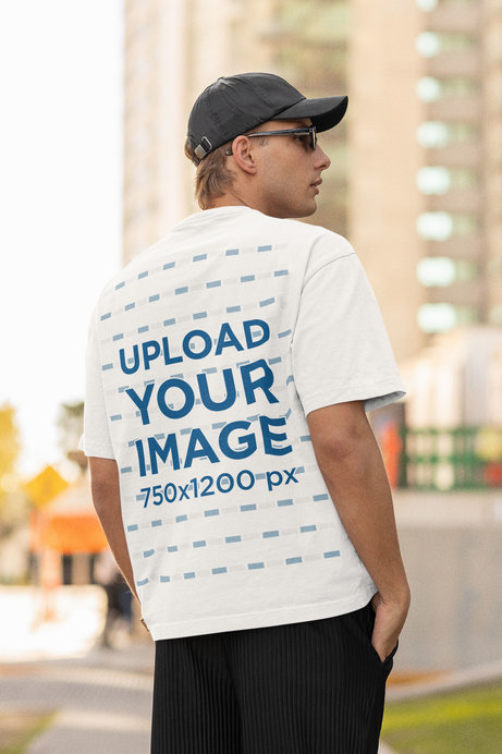 Placeit - Back-View Mockup of a Man Wearing an Oversized T-Shirt and ...