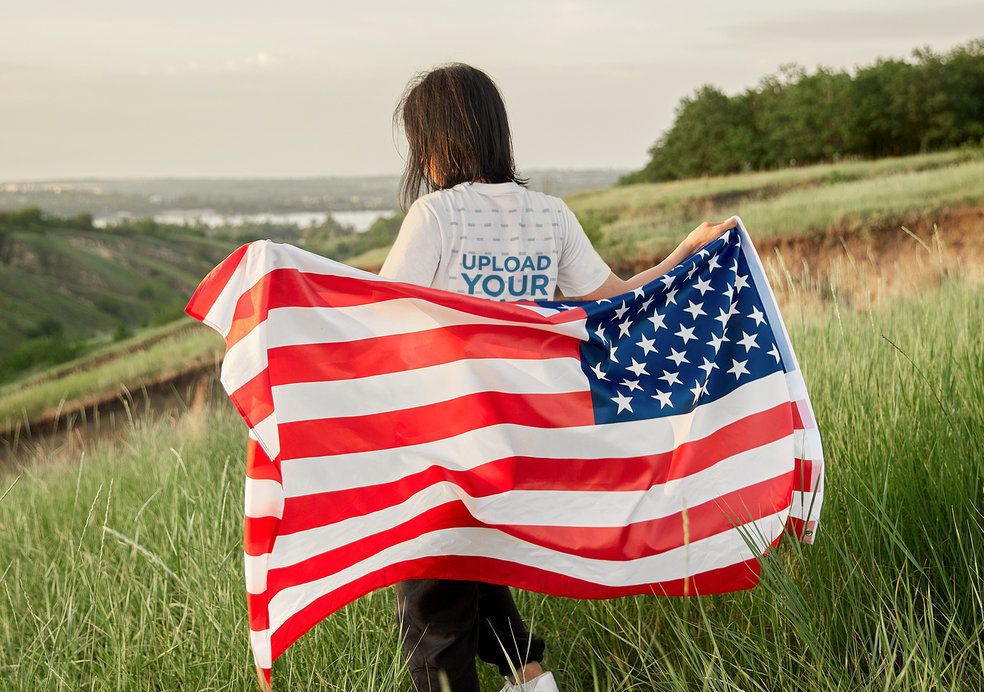Placeit - 4th of July-Themed T-Shirt Mockup Featuring the Back of a Woman