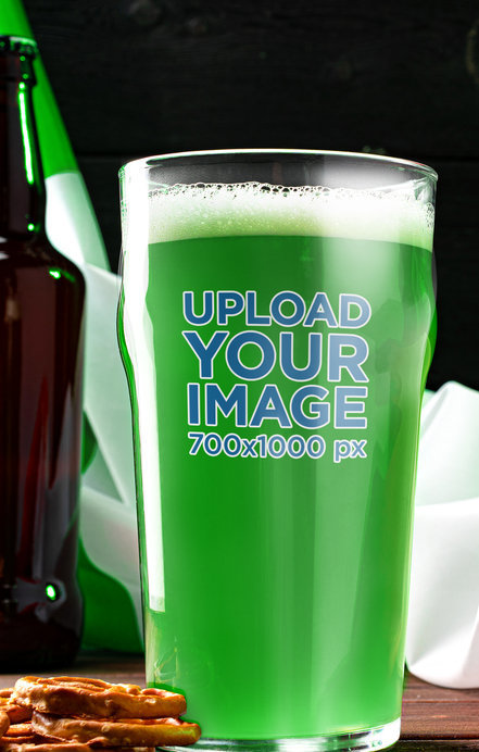 Placeit - St Patricks Day-Themed Mockup of a Beer Glass with Pretzel ...