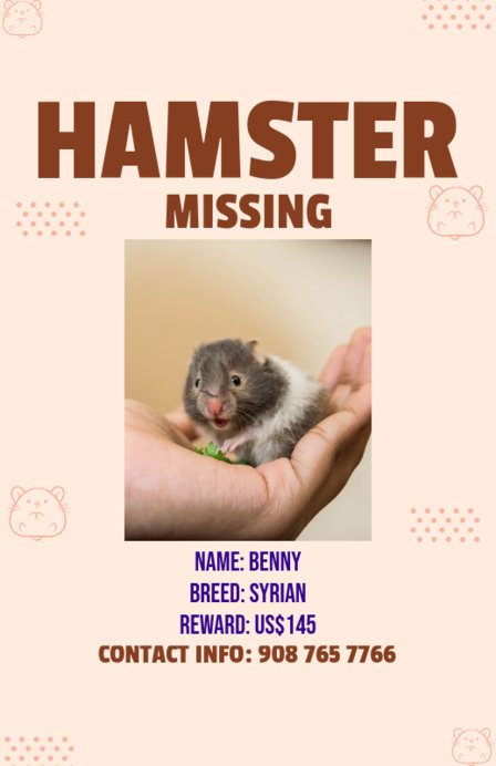 Placeit - Lost Pet Flyer Design Maker Featuring a Picture of a Hamster