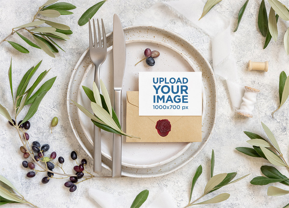Placeit - Wedding Program Mockup Featuring an Individual Table Setting