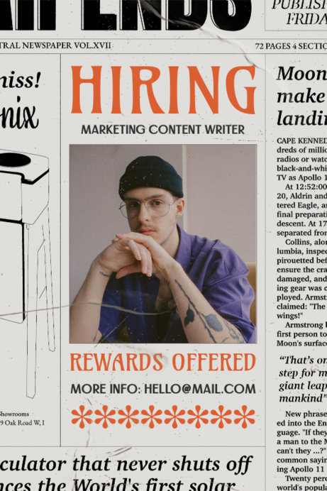 Placeit - Hiring Poster Design Maker Featuring a Newspaper Aesthetic ...