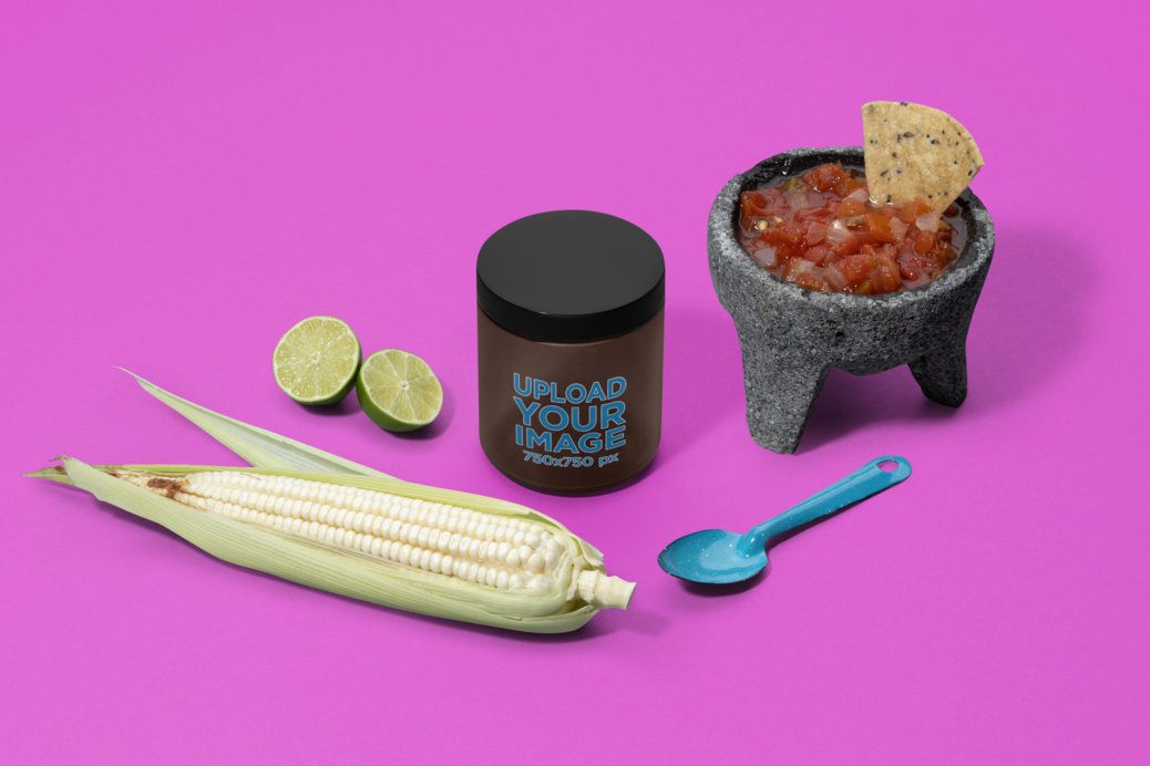 Placeit - Amber Jar Mockup Featuring Customizable Food Graphics