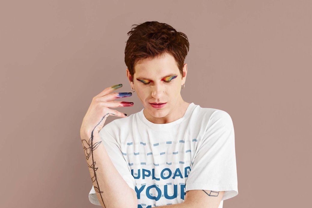 Placeit - T-Shirt Mockup of a Man with Paint on His Fingers and LGBTQ ...
