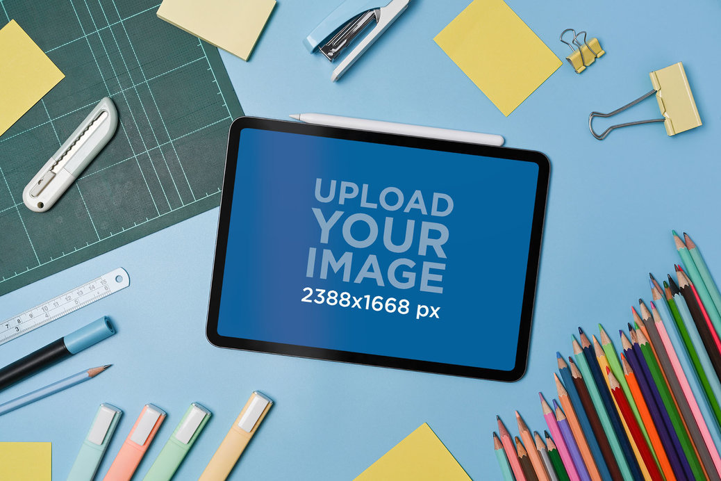 Placeit - iPad Mockup Featuring Some School Supplies
