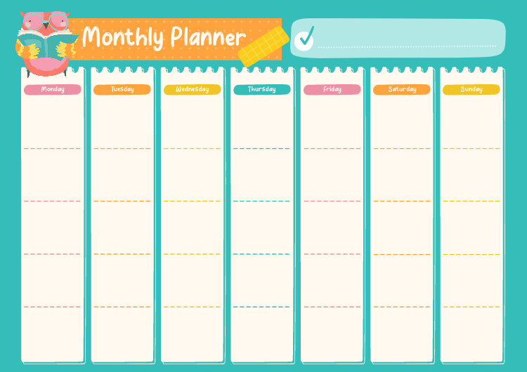 Placeit - Monthly Calendar Maker Featuring a Cute Owl Illustration