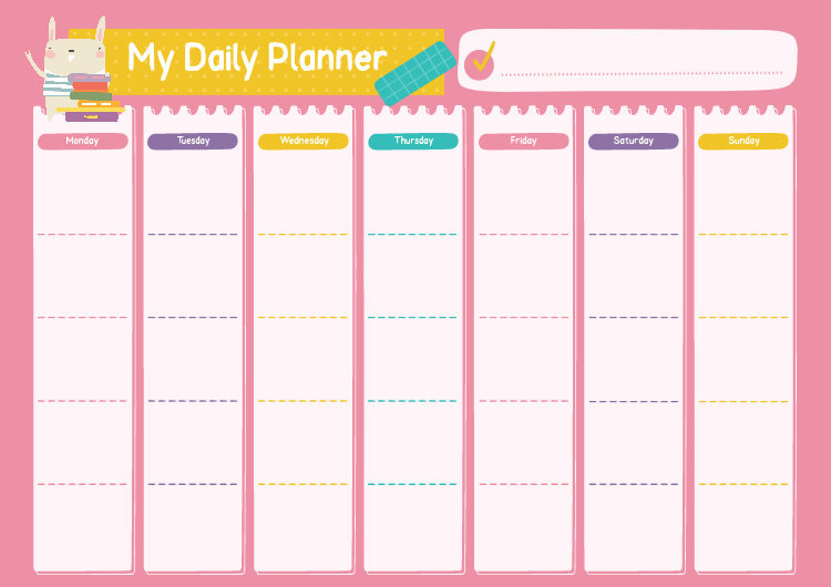 Placeit - Daily Calendar Template Featuring an Illustrated Bunny With Books
