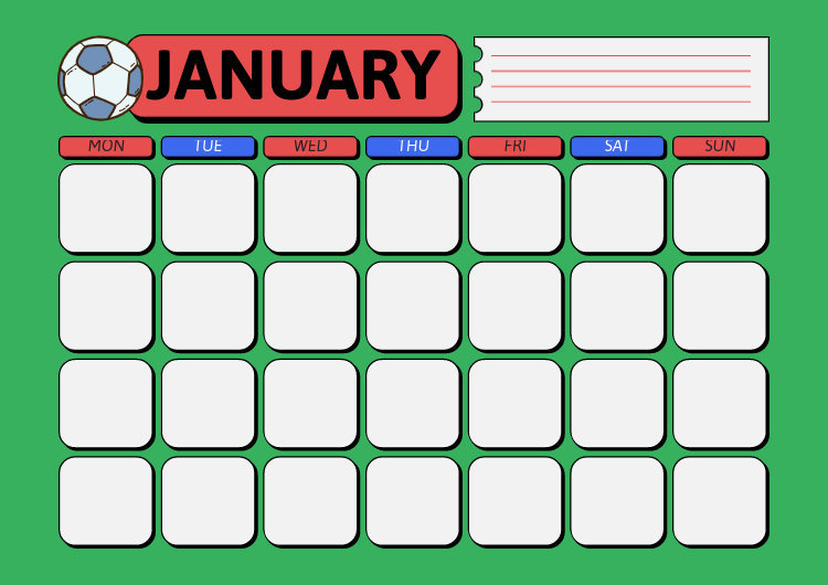 Placeit - Monthly Calendar Template Featuring a Soccer Ball Graphic