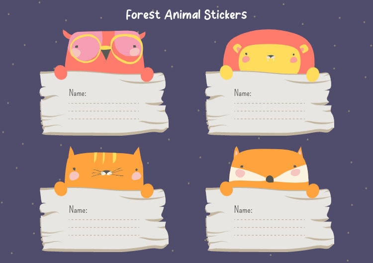 Placeit - Name Tag Sticker Template Featuring Illustrated Forest Animals