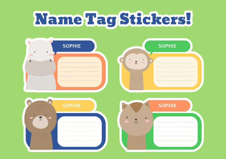 Placeit - Name Tag Sticker Template Featuring Cute Animal Graphics