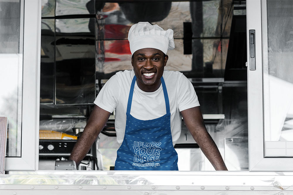 Placeit - Sublimated Apron Mockup of a Chef Inside a Food Truck