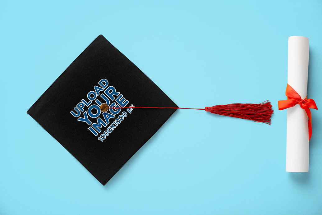 Placeit - Mockup of a Graduation Cap Next to a Diploma