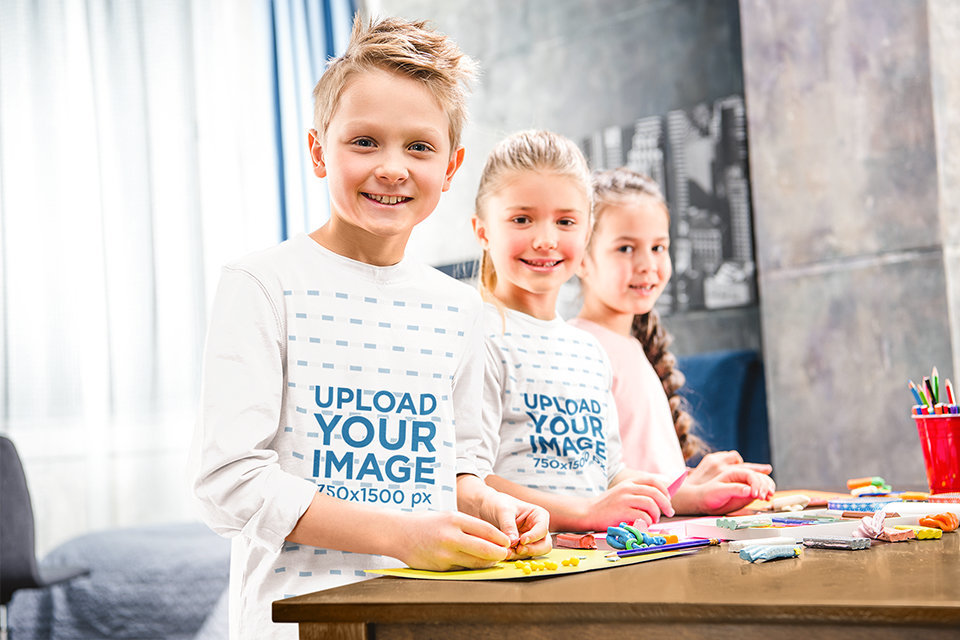 Placeit - Long Sleeve Tee Mockup of Two Smiling Kids Doing a School ...