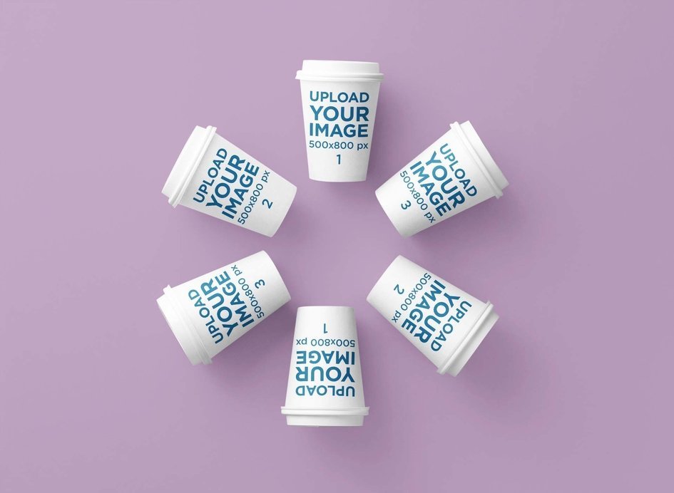 Placeit - Mockup of Multiple Paper Cups Placed Circularly on a Surface
