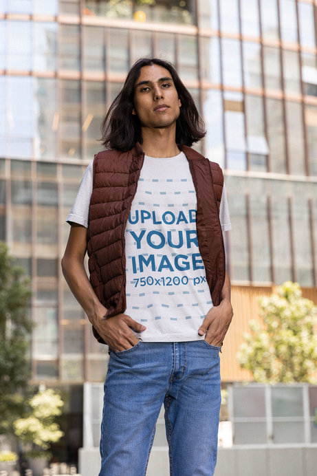 Placeit - Rounded-Neck Bella Canvas Tee Mockup of a Man with Long Hair ...