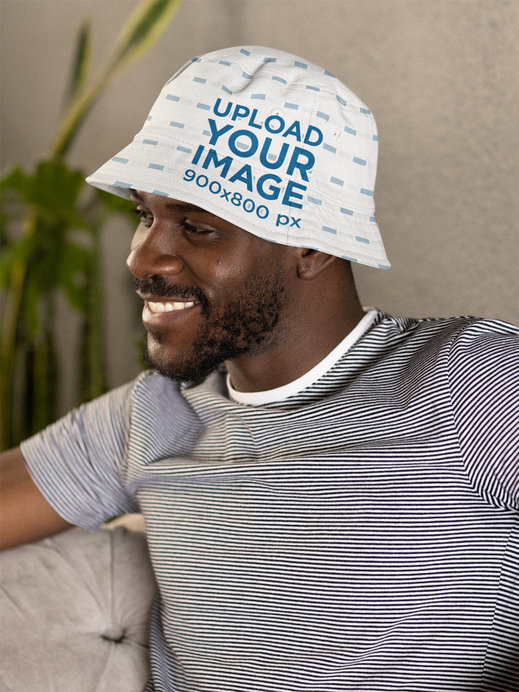 Placeit - Bucket Hat Mockup Featuring a Man Smiling