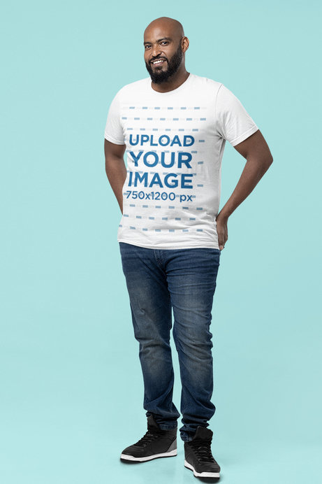 Placeit - Rounded-Neck Tee Mockup of a Bearded Man Posing Inside a Studio