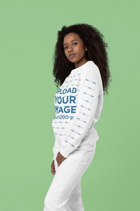 Placeit - Mockup of a Woman With Afro Hair Wearing a Sweatshirt With ...