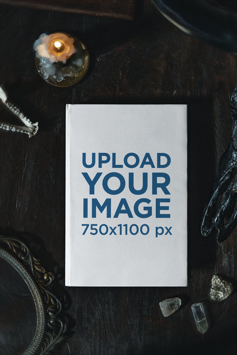 Placeit - Dark Forest-Themed Mockup of a Book Placed by Some Quartz