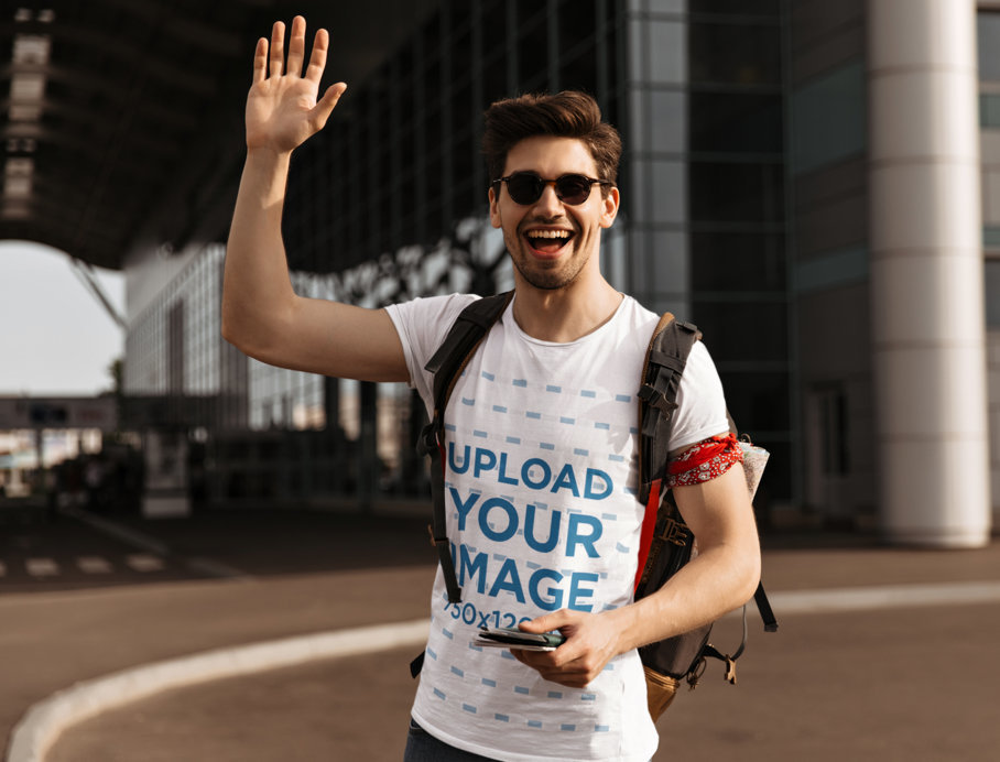 Placeit - Round-Neck Tee Mockup Featuring a Traveler with a Backpack ...