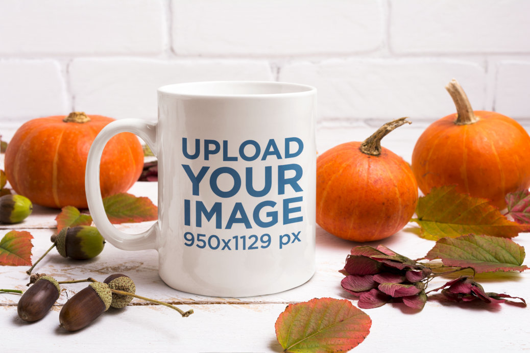 Placeit - Coffee Mug Mockup Featuring Pumpkins and a Thanksgiving ...