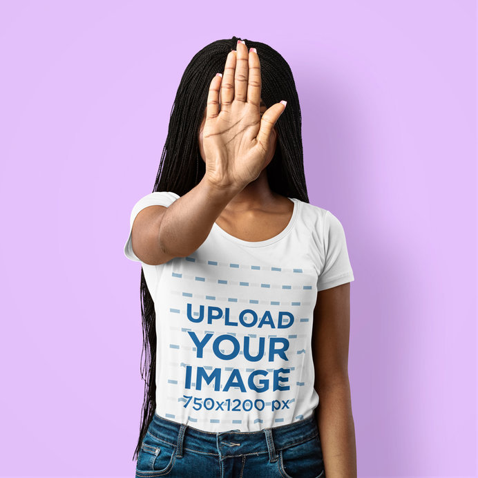 Placeit - T-Shirt Mockup Featuring a Woman Making a Stop Sign with Her ...