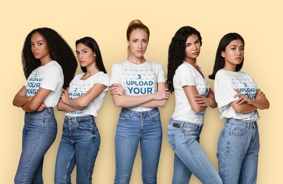 Placeit - T-Shirt Mockup of a Group of Women Posing With a Disapproving ...