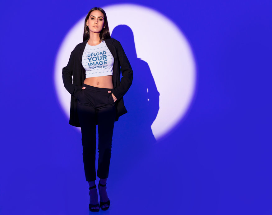 Placeit - Crop Top Mockup of a Woman with Straight Hair Posing in the ...