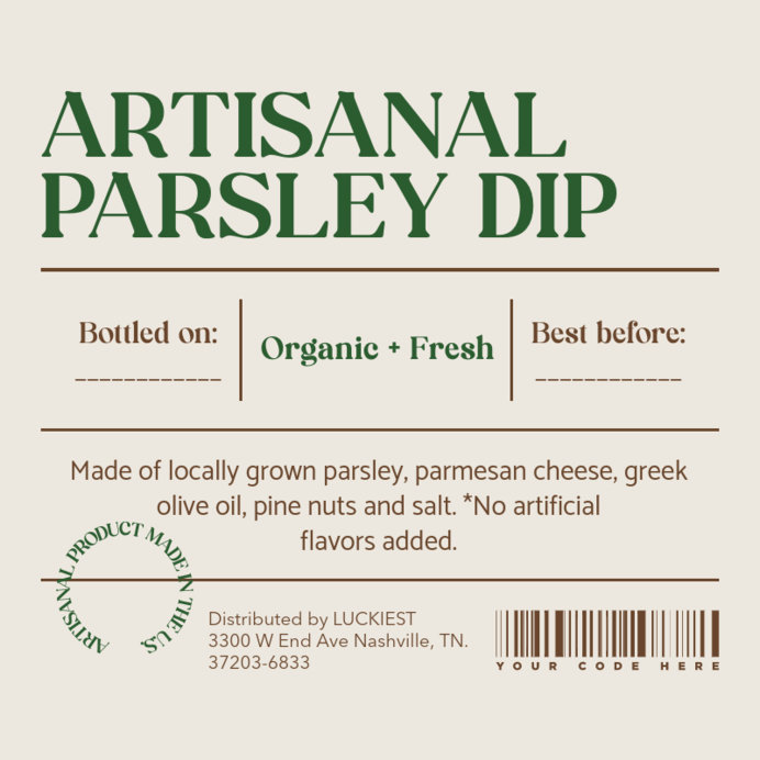 Placeit - Back Label Creator for an Artisanal Parsley Dip