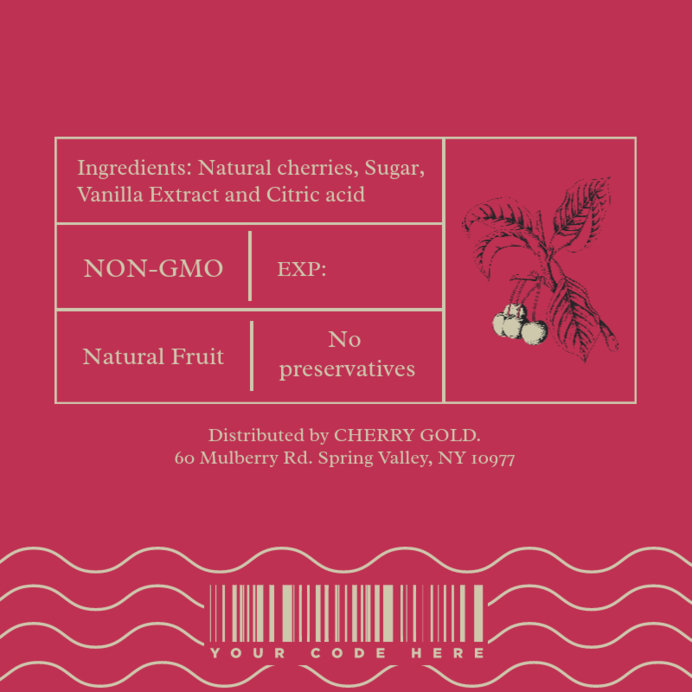 Placeit - Back Label Generator with Wavy Lines for an Artisanal Cherry Jam