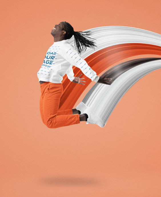 Placeit - Mockup of a Man Doing a High Jump in a Round-Neck Sweatshirt