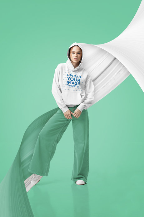 Placeit - Pullover Hoodie Featuring a Serious Woman Doing a Small Movement