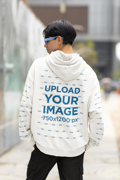 Placeit - Back-View Hoodie Mockup Featuring a Man Wearing Trendy Sunglasses