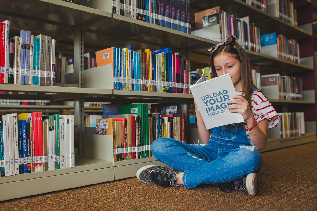 Placeit - Girl Sitting with Crossed Legs Reading a Book Mockup at the ...