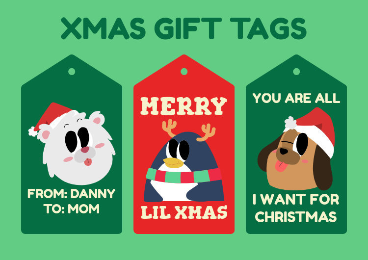 Placeit - Holiday Gift Tag Maker Featuring a Xmas Theme and Animal Graphics