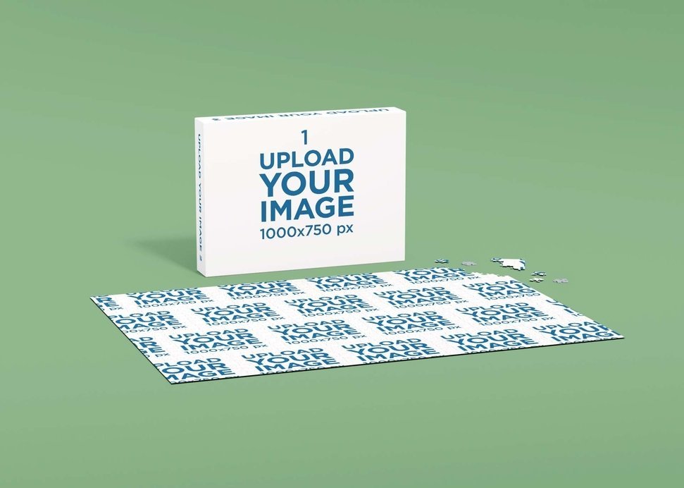 Placeit - Mockup of a Puzzle and a Box Placed on a Customizable Backdrop