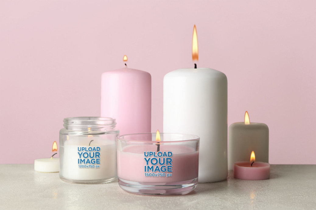 Placeit - Mockup of Two Scented Candles Placed on a Beige Table