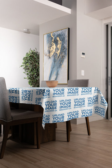 Placeit - Sublimated Table Cloth Mockup Featuring a Modern Dining Room