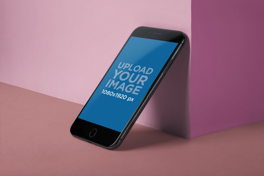 Placeit - Angled iPhone 8 Mockup Lying Against a Wall Near the Corner