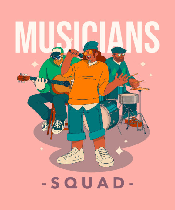 Placeit - T-Shirt Design Generator Featuring a Music Band Graphic