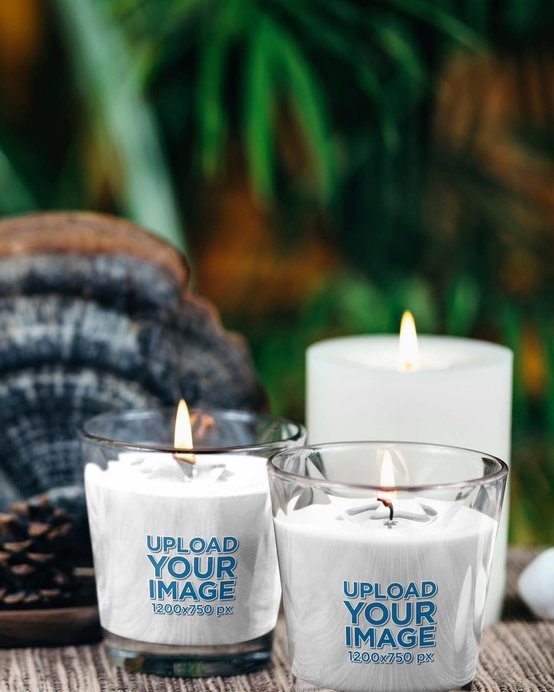 Placeit - Mockup of Two Candles Featuring a Natural Setting