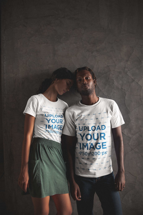 Placeit - Posing Interracial Couple Wearing T-Shirts Mockup Against a ...