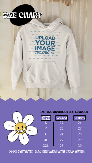 Placeit - Hoodie Mockup Featuring a Size Chart for an Apparel Store